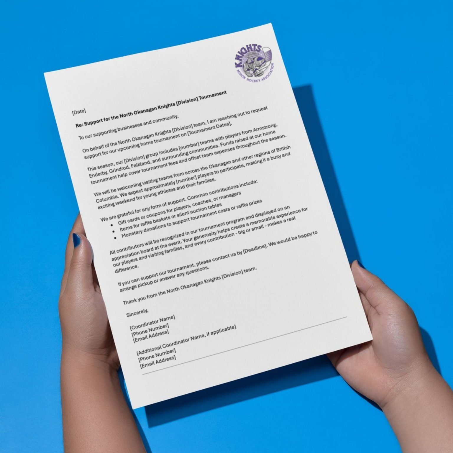 Fundraising request letter template for NOMHA tournaments - NOMHA