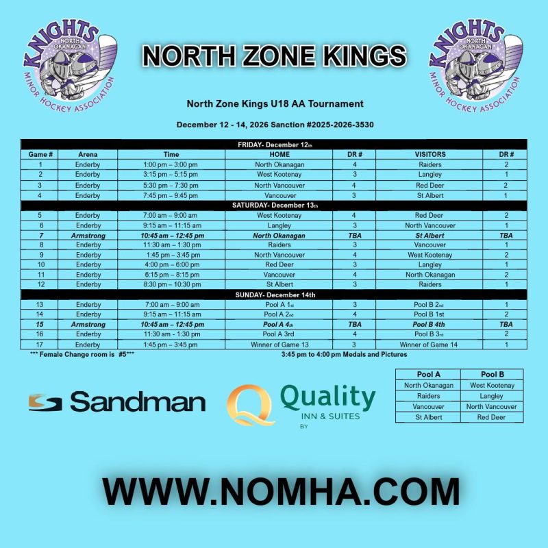 Schedule for U18 AA Division Tournament (December 2025) - NOMHA